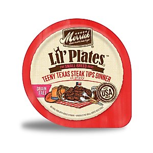 Merrick Lil’ Plates Premium Grain Free Natural Wet Dog Food For Small Dogs, Soft Teeny Texas Steak Tips Recipe - (Pack of 12) 3.5 oz. Tubs