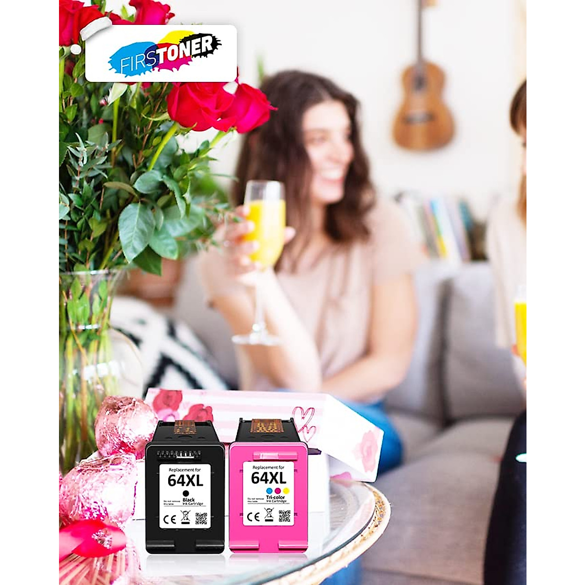 64XL Ink Cartridges Combo Pack Replacement for HP 64 XL Ink Remanufactured for HP Envy Photo 7858 7855 7155 6255 6252 7120 6232 7158 7164 7950e Tango X Smart Series Printer(1 Black, 1 Tri-Color)