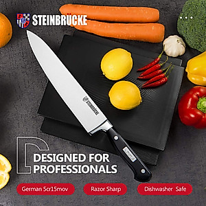 STEINBRÜCKE Chef Knife 10 Inch, Sharp Kitchen Knife Forged from German High Carbon Stainless Steel with Ergonomic Handle and Full Tang, Versatile Cooking Knife for Home Gourmet Restaurant