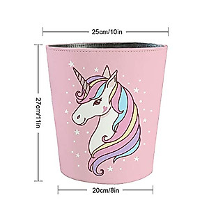 Scakbyer 10L Wastebasket Retro Decorative Trash Can Waterproof PU Leather Wastebasket Without Lid Girl's Wastebasket Unicorn Wastebasket for Kitchen, Office, Living Room, Bedroom