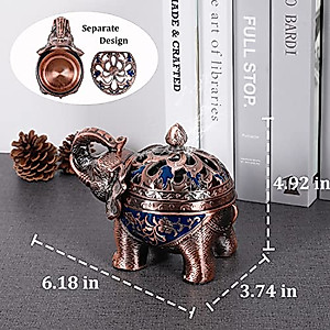 SogYupk Elephant Incense Burner with Lid,Metal Incense Holder Office/Home/Bathroom Vintage Incense Burner Decorative Ornaments,Handmade Incense Burner Gift for Meditation Yoga Lovers(Blue)