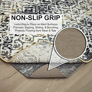 Mohawk Home 6' x 9' Non Slip Rug Pad Gripper 1/4 Thick Dual Surface Felt + Rubber Gripper - Safe for All Floors, Synthetic Fiber, Brown