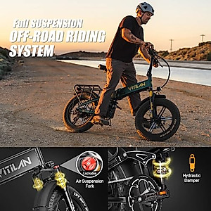 VITILAN i7 Pro Electric Bike Adults Folding 750W BAFANG Motor Fat Tire Ebike Removable 16AH Lg Cell Battery Full Suspension Electric Bicycle Shimano 8-Speed
