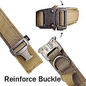 Tactical Dog Collar Military Dog Collar Adjustable Nylon Dog Collar Heavy Duty Metal Buckle with Handle for Dog Training (Brown,L)