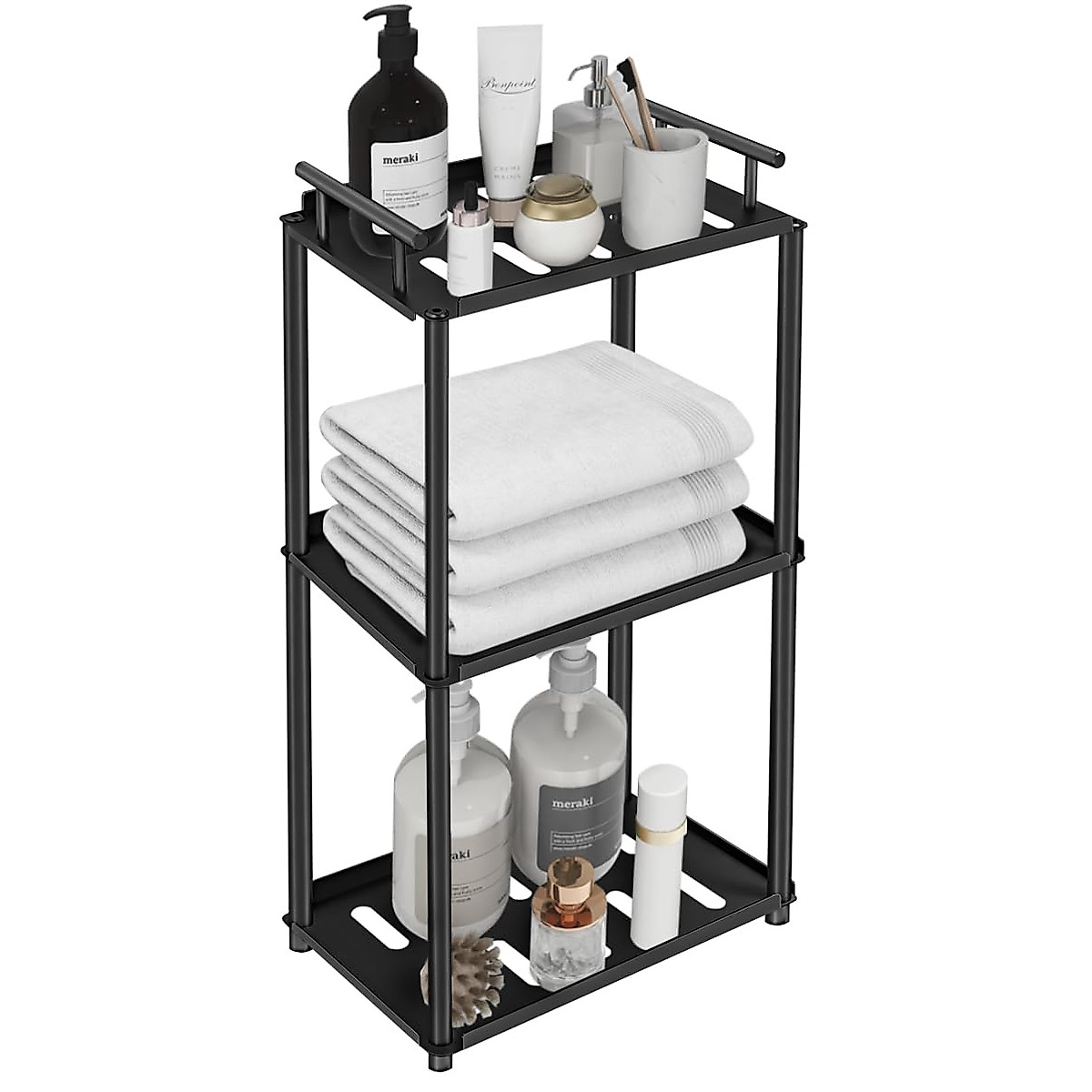 VOTZAAQ Corner Shower Caddy 3 Tier Standing Shower Caddy Corner, Black Shower Rack Bathroom Storage Organizer with Handle, Rustproof Stainless Steel Corner Shelf, Shower Shelf for Inside Shower