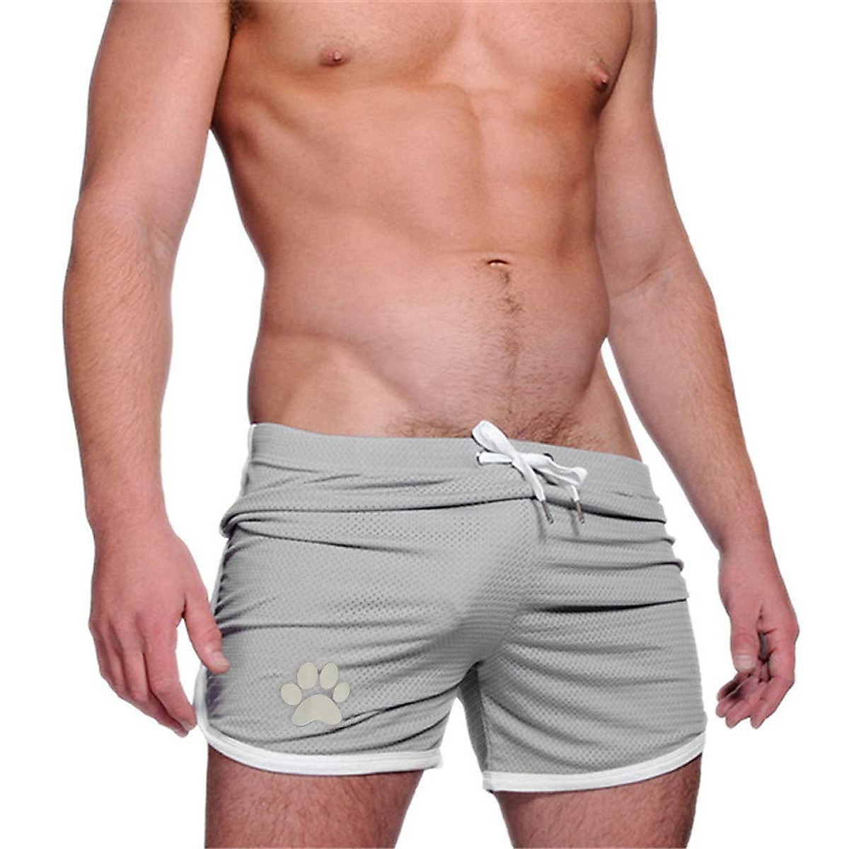 Men's Running Shorts Breathing Athletic Gym Mesh Shorts Solid Dog Paw Gym Workout Shorts Bodybuilding Jogging Short Gray