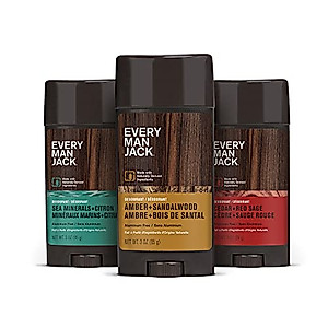 Every Man Jack Men's Deodorant Variety Set - Three Full-Sized Deodorant Sticks with Clean Ingredients & Incredible Scents - Cedar + Red Sage, Amber + Sandalwood, Sea Mineral + Citron - 3 oz (3 Pack)