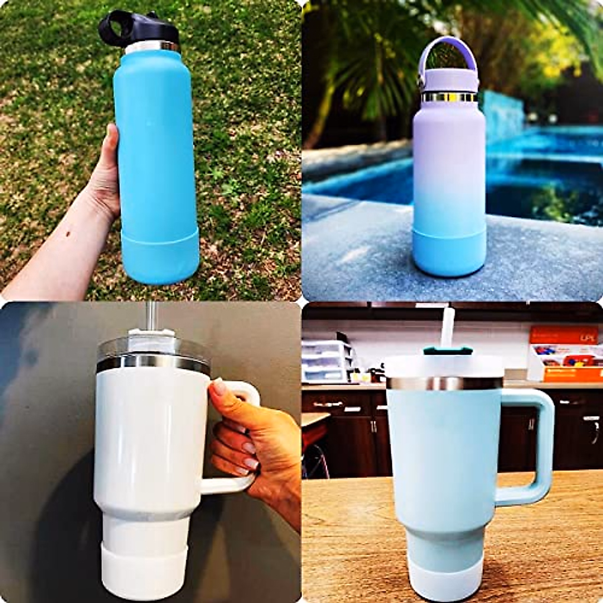 2Pcs Silicone Bumper Boot for Stanley Quencher Adventure 40oz Tumbler with Handle & Stanley IceFlow 20oz 30oz, Protective Water Bottle Bottom Sleeve Cover, Stanley Tumbler Accessories (Clear 2pcs)