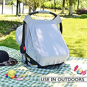 Cribino Car Seat Covers for Babies, Infant Car seat Cover, Canopy with Breathable Peekaboo, Pivacy Sun Shade & Bug Net for Newborn, Carrier Covers for Boys Girls Spring Summer Baby Shower Gifts(Grey)