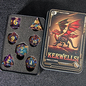 KERWELLSI Liquid Core D&D Dice Set, 7 Piece Sharp Edge Resin DND Dice Set, Polyhedral Dungeons and Dragons Dice with Gift Box, Purple RPG Role Playing D and D Dice D20 D12 D10 D8 D6 D4