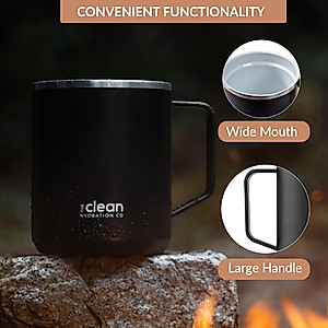 The Clean Hydration Company Coffee Cup Travel Mug Insulated - 12 Oz | Ceramic Lined Tumbler Cup with Lid | Reusable Office Mug | Double Wall Vacuum Eco-Friendly, BPA-Free