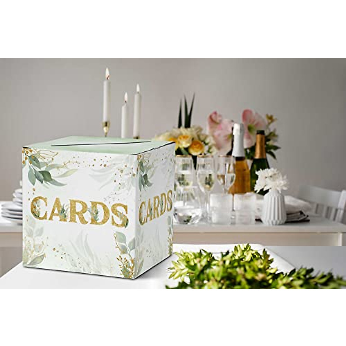 8”Card Box, Greenery Cards Receiving Box, For Birthday, Wedding, Bridal or Baby Shower, Engagement, Retirements, Graduation, Money Box Holder, Party Favor, Decorations, 1 pte (Cabox011）