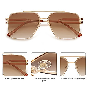 SOJOS Retro Square Metal Frame Unisex Sunglasses with Gold Frame and Brown Lens