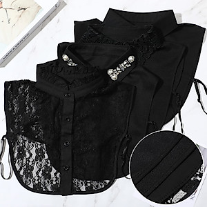Women's Fake Detachable Dickey Collar Diamond Pearl Lace Fake Half Shirt Collar (Black)