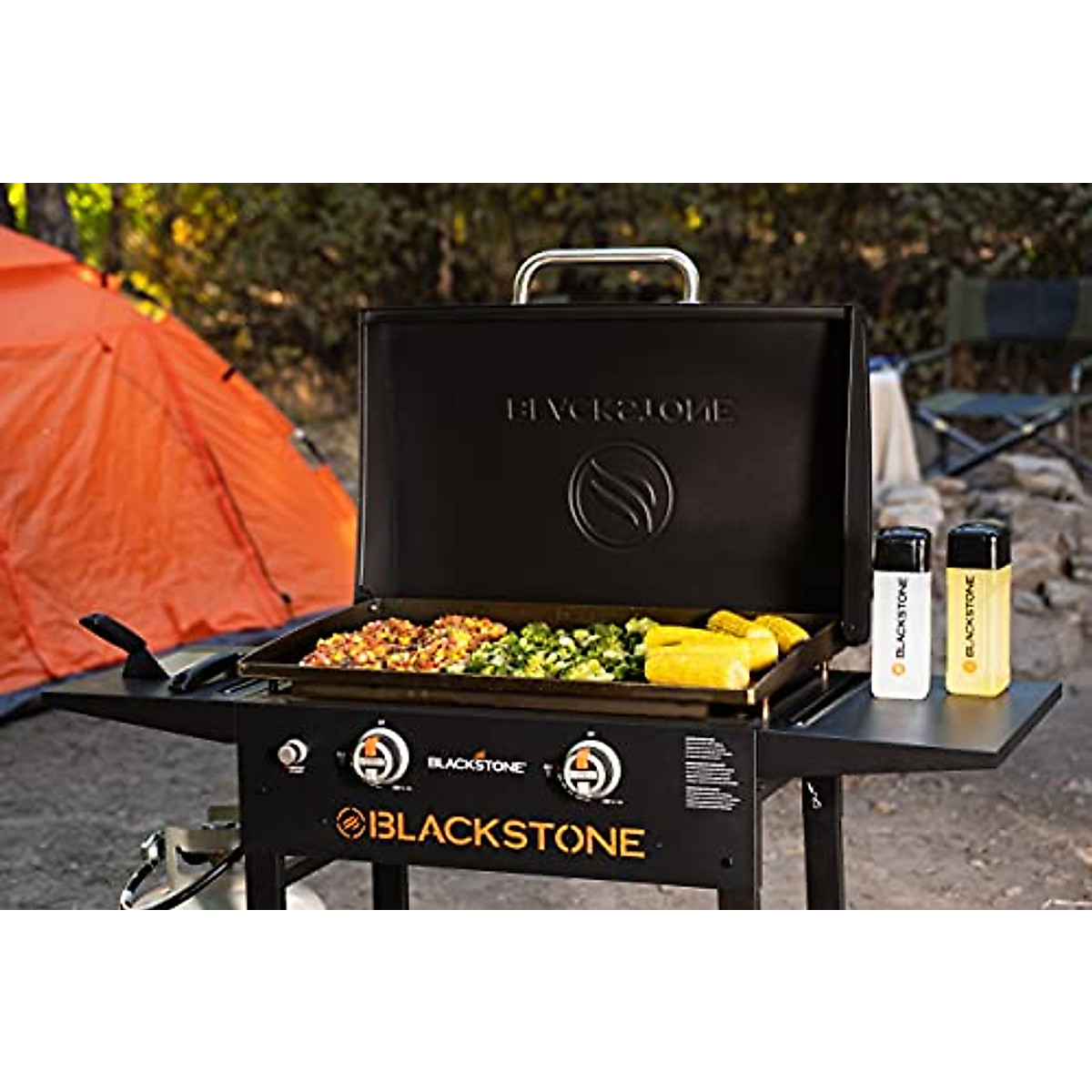Blackstone 1883 Gas Hood & Side Shelves Heavy Duty Flat Top Griddle Grill Station for Kitchen, Camping, Outdoor, Tailgating, Countertop 28 inch Black