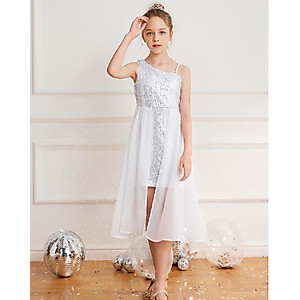GRACE KARIN Girls Sequin Graduation Dress for Girls 10-12 Sliver Party One Sleeve Dresses