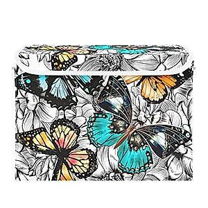 innewgogo Butterfly Storage Bins with Lids for Organizing Baskets Cube with Cover with Handles Oxford Cloth Storage Cube Box for Bed Room