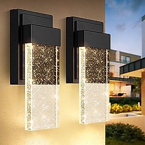 BesLowe Outdoor Wall Light Fixtures with Crystal Bubble Glass, Waterproof Exterior Sconces LED Wall Lanterns, Porch Lights Wall Mounted 10W 3000K Outside Lights for House Front Door Garage Entryway