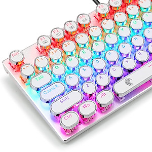 HUO JI E-Yooso Z-88 Typewriter RGB Mechanical Keyboard, Vintage Retro Style with Brown Switches, Compact 81 Keys for PC, Mac, White