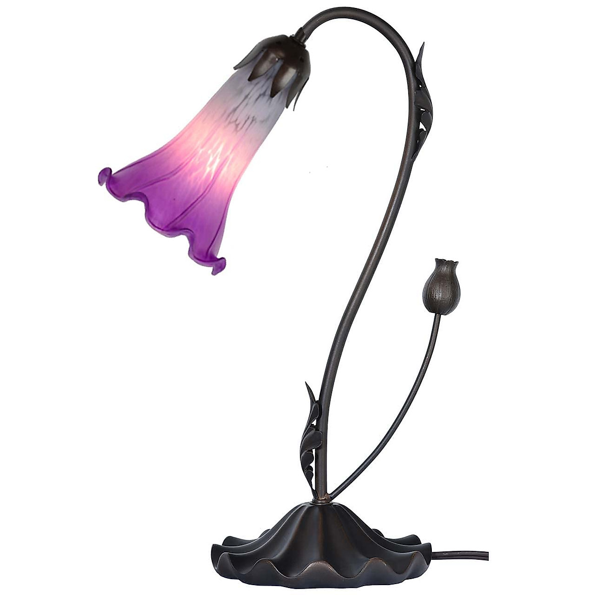 Bieye LS03 Lily Flower Blown Glass Lampshade (White Purple, Opening I.D. 1.26" x O.D. 1.5")