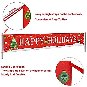 Large Happy Holidays Banner Outdoor | Red Christmas Banner Decorations | Xmas Party Supplies Outdoor & Indoor Decor (8.2 x 1.5 FT)