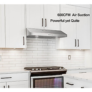 EVERKITCH Range Hood 30inch Under Cabinet, Ductless and Ducted Convertible, 600CFM, with Permanant Stainless Steel Filters