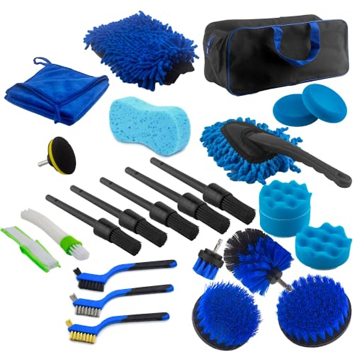 Amor En Casa 25Pcs Car Detailing Brush Set Auto Detailing Drill Brush Kit - Car Cleaning Tool Kit - Car Wash Brush for Interior Exterior Wheels Dashboard