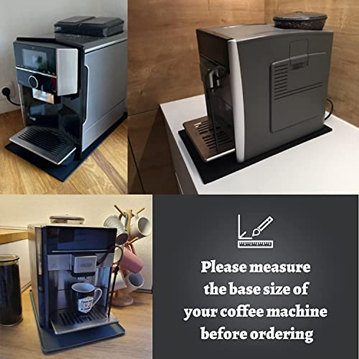 Ezebesta Silicone Mat Under Coffee Machine With Lip Coffee Maker Appliance Automatic Machines Espresso Accessory Black Multifunctional Rubber Base Mat (18.9 x 11.8")