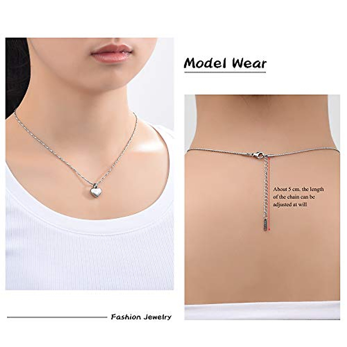 Imrsanl Small Heart Cremation Urn Necklace for Ashes Stainless Steel Memorial Ash Pendant Keepsake Jewelry (Silver & Gold)