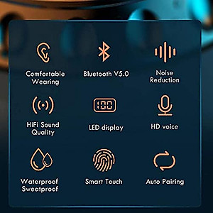 OZJONGK Wireless Earbuds Headphones,IPX7 Waterproof Deep Bass Touch Control, Bluetooth 5.0 Sport EarphonesWireless Charging Case, Built-in Dual-Mic 3D Stereo Noise Canceling Headsets, BLACK-2021.