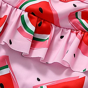 Infant Baby Girl Swimsuit Leopard Backless Swimwear Girl One Piece Halter Ruffle Watermelon Bathing Suit (Watermelon, 70, 3_Months)