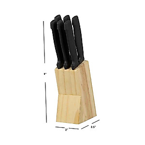Home Basics 6 Piece Stainless Steel Knife Set with Wooden Block, Non Slip Handles, Black