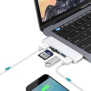 Leya-US Spare Part 5 in 1 Multi-Function Aluminium Alloy 5Gbps Transfer Rate USB-C/Type-C HUB Adapter with 3 USB 3.0 Ports & SD Card Slot & TF Card Slot Compatible for MacBook 2015/2016 / 2017(Gre