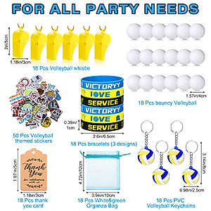 Hungdao 158 Pcs Volleyball Party Favors for 18 People Includes Mini Bouncy Volleyball Keychain Whistle Bracelets Thank You Card Stickers Organza Bag for Volleyball Sports Event Class Rewards