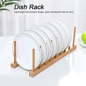 Fdit Bamboo Dish Rack Plates Holder Kitchen Storage Cabinet Organizer for Cup Pot Lid Cutting Board Countertop Organization