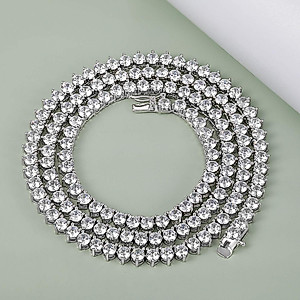 Tennis Necklace for Women and Men 18K Gold Plated Cubic Zirconia Chain, 4mm Round cut CZ Chain (3prong 16inch white gold plated)