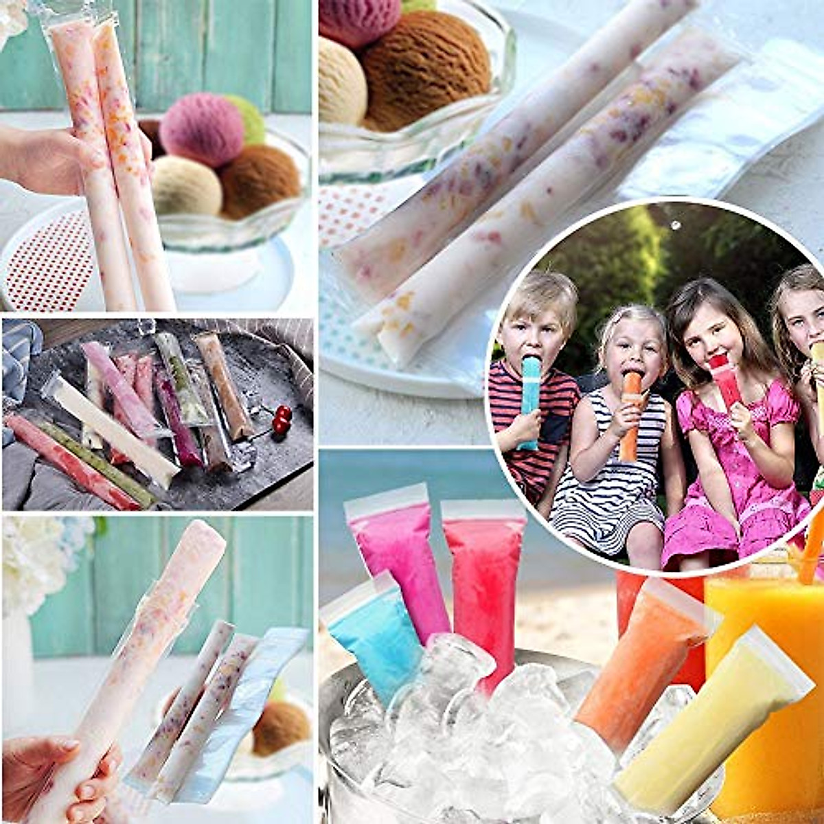 160 Disposable Ice Popsicle Mold Bags| BPA Free Freezer Tubes With Zip Seals | For Healthy Snacks, Yogurt Sticks, Juice & Fruit Smoothies, Ice Candy Pops| Comes With A Funnel (11"x2")