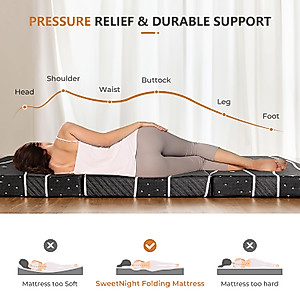 Sweetnight Portable Tri Folding Mattress Foldable - 4-inch Foldable Mattress with Removable & Breathable Cover | Comfy Soft Double-Sided Tri-Fold Mattress |Star Pattern（TXL）