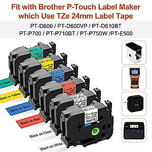 Greateam PT-D600 Label Tape 24mm Compatible with Brother TZe P-Touch Tape 24mm 0.94" TZe-251 TZe-651 TZe-151/451/551/751, 1 inch Label Maker Tape for PT-D600VP PTE500 PT-P700 PT-P710BT PT2730, 6Pack