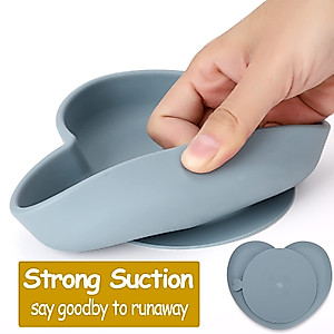 Suction Plate, Socub Silicone Plate for Baby and Toddler, Unbreakable Non-Slip Kids Plates with Spoon and Fork, BPA Free, Dishwasher and Microwave Safe, Muted