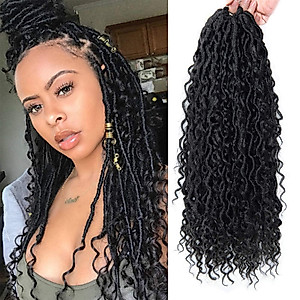 New Goddess Locs Crochet Hair Extensions 18Inch Pre-looped River Fauxs Locs Wavy Curly Fauxlocs Bohemian Crochet Braids 4Packs(1B, 18inch) …