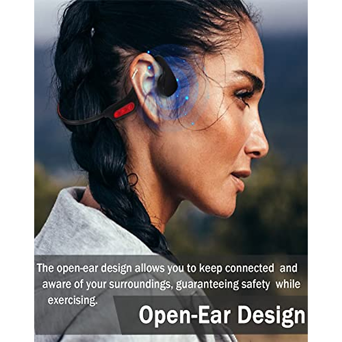 maonple Bone Conduction Headphones, Open-Ear Bluetooth 5.3 Sport Earphones IP56 Waterproof Sweatproof Wireless Headset with Microphone for Workout Running Gym Cycling X1