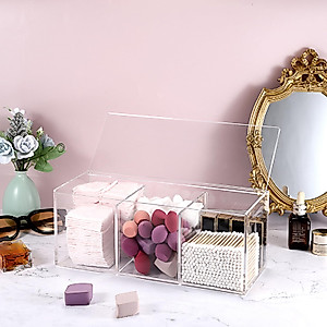 Hipiwe Acrylic Organizer with Lid Clear Jewelry Display Case Divided Bathroom Organizer Box Multi-purpose Desktop Organizer for Jewelry Cosmetic Candy Hair Accessories,Rectangle with 3 Compartment