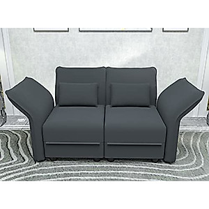 LLappuil Velvet Modular Sectional Loveseat Sofa with Storage, 63" Love Seat 2 Seater Couch Perfect for RV and Small Apartment Grey