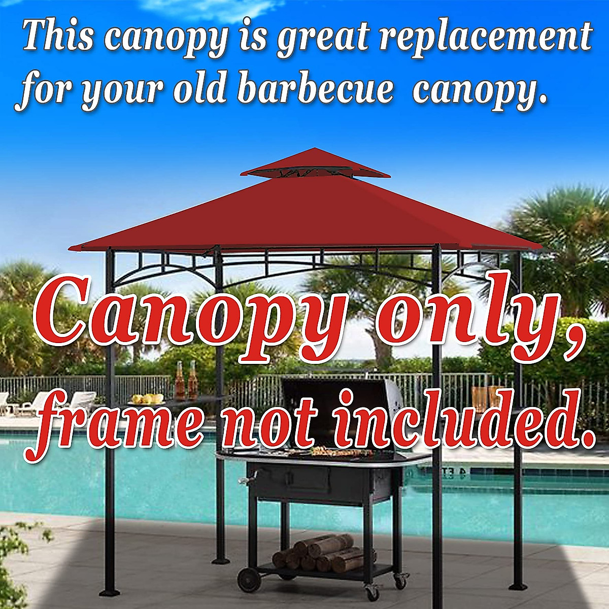 Strong Camel 5FT x 8FT Double Tiered Replacement Canopy Outdoor Grill BBQ Grill Gazebo Replacement Canopy Roof (Burgundy)