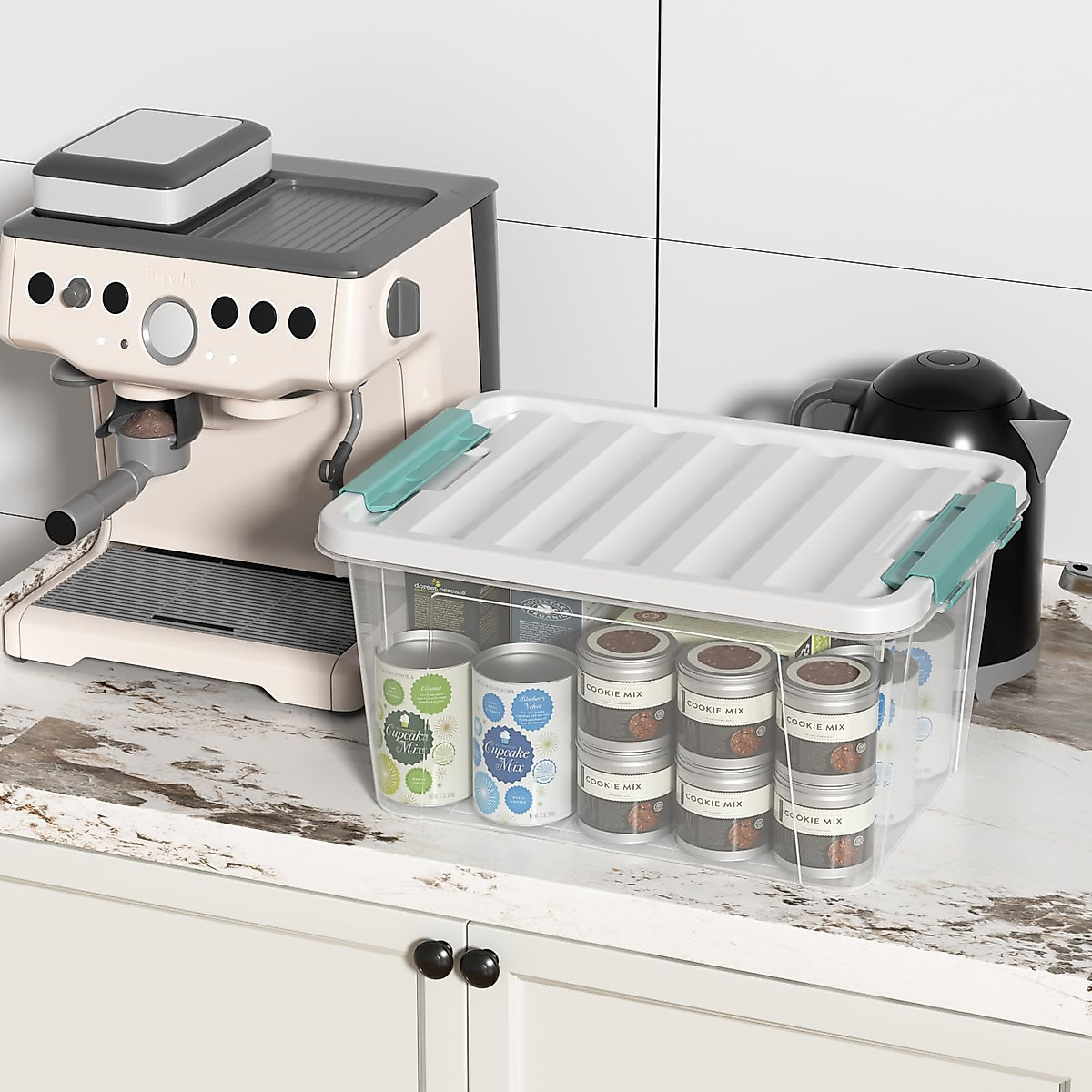 Vababa 20 L Plastic Latch Storage Box with Lid, 4-Pack Clear Small Storage Bin