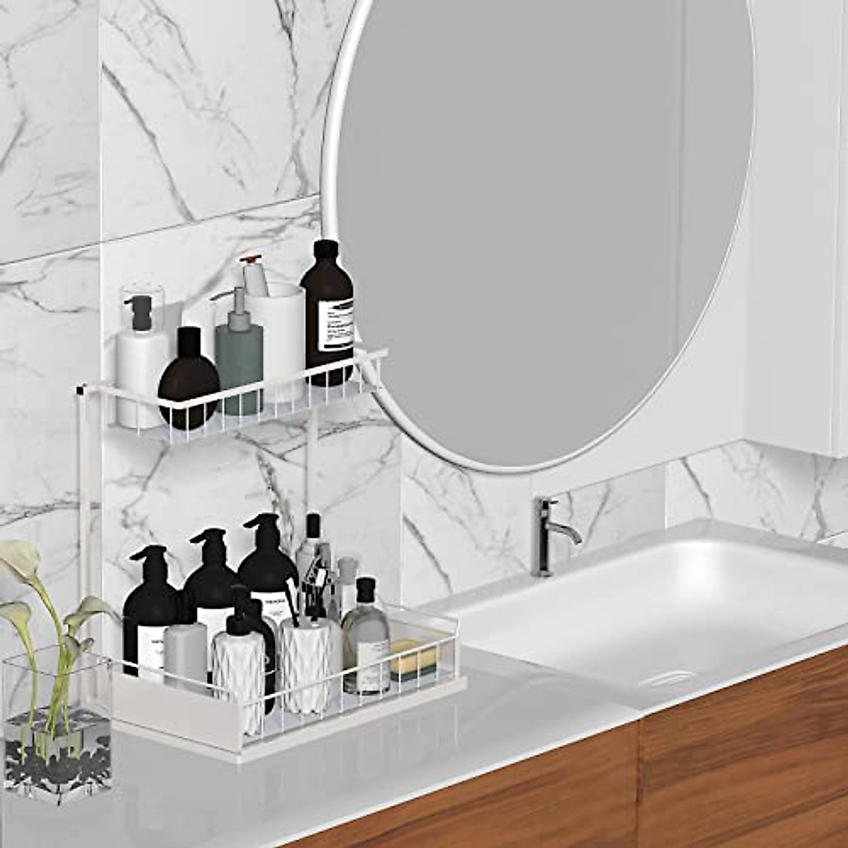 Under Sink Organizers and Storage, Pull Out Cabinet Organizer with Sliding Shelf 2 Tier Under Cabinet Storage Multi-purpose for Under Kitchen Bathroom Cabinet Organizer (White)