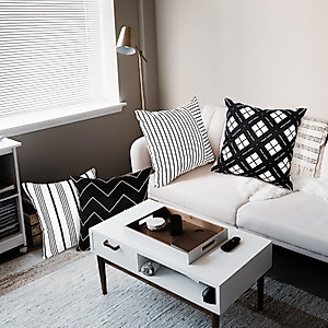 TAJWE Outdoor Waterproof Pillow Covers 18X18 Set of 4 Black and White Modern Geometry Stripe Decorative Cushion Cases for Patio Furniture Couch Porch