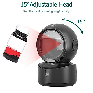 Barcode Reader, Accurate Sensitive Omnidirectional USB Wired 1D 2D QR Barcode Scanner Auto Sensing Plug and Play for Retail Store