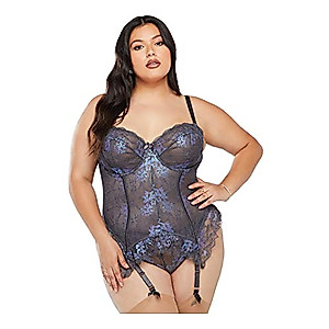 Savage X Fenty, Women's, Curvy Living In The Clouds Iridescent Lace Corset, Blackened Pearl, 1X